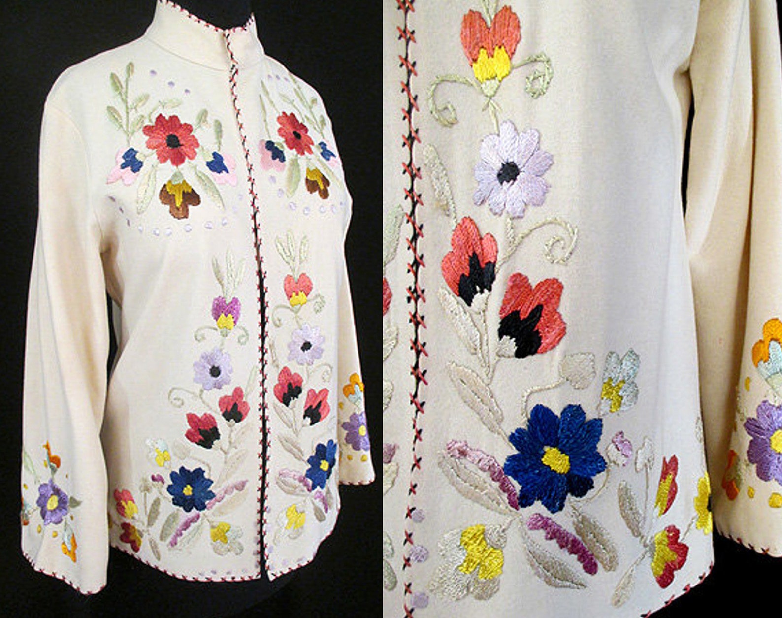 Exquisite 1950's Cream Wool Felt Jacket With Hand Embroidery in Silk of ...
