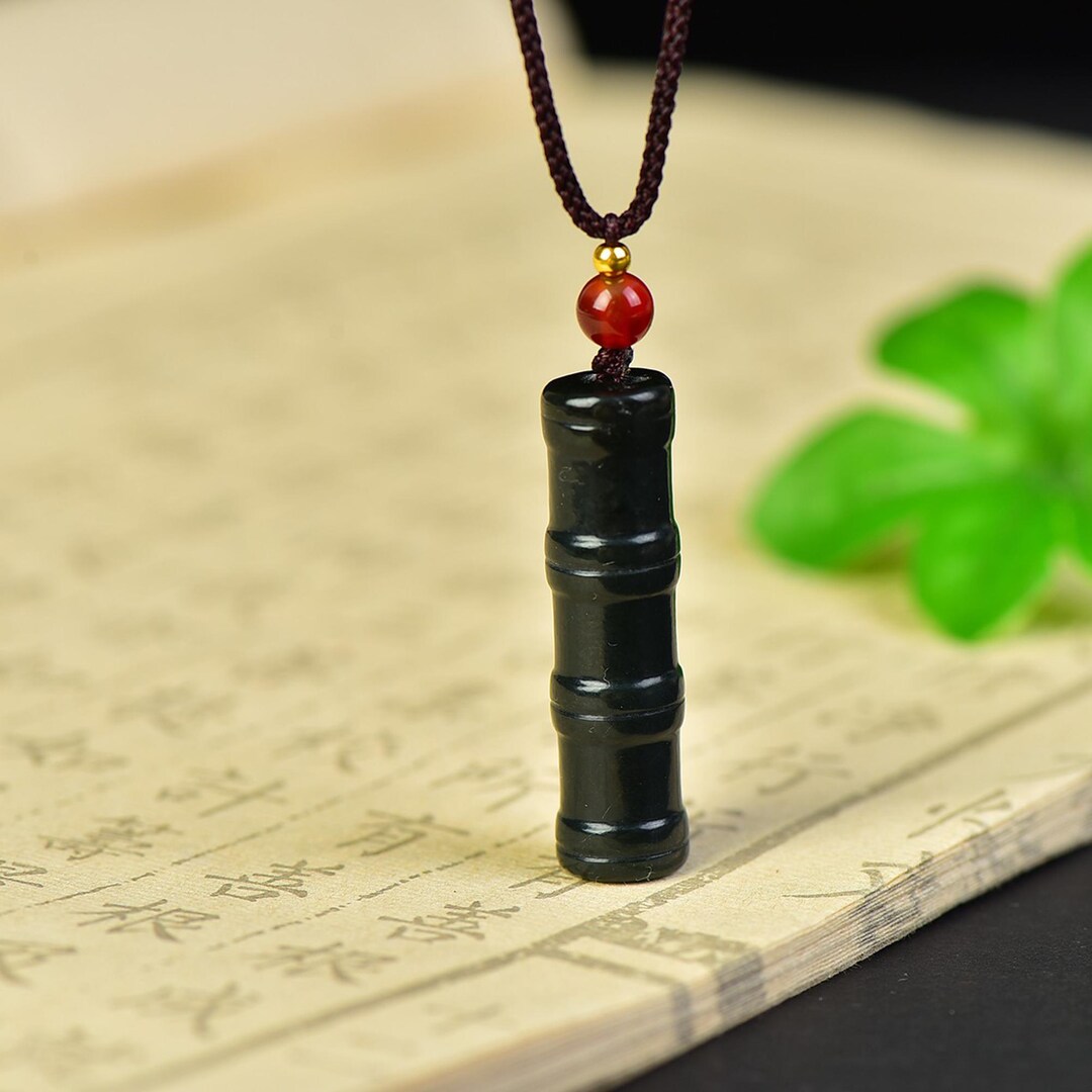 Nature Jade Bamboo Joint Pendant Necklace: Hand-carved Gemstone Jewelry ...