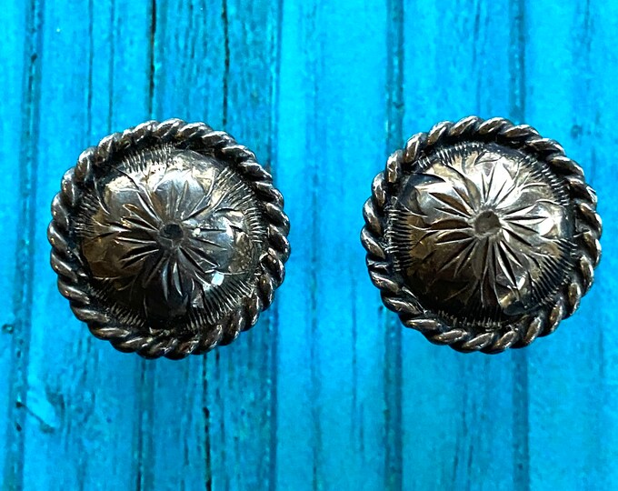 Vintage Sterling Silver Bridle Conchos Saddle Conchos Etched Sterling ...