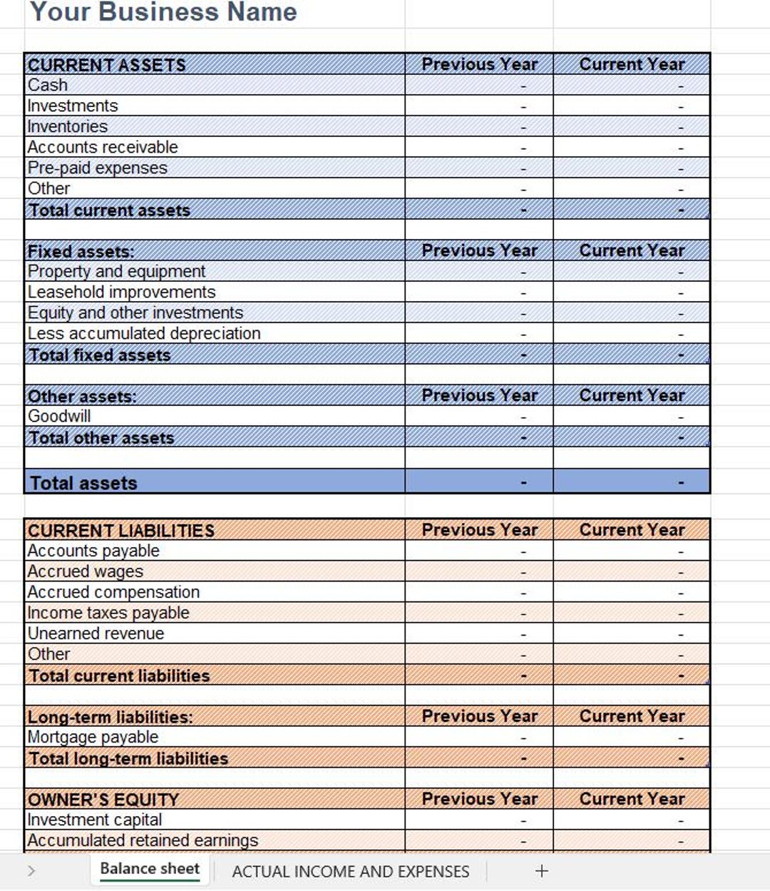 Balance Sheet Template • Google Sheets Financial Statement • Accounting ...