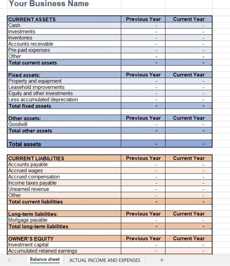 Balance Sheet Template • Google Sheets Financial Statement • Accounting ...