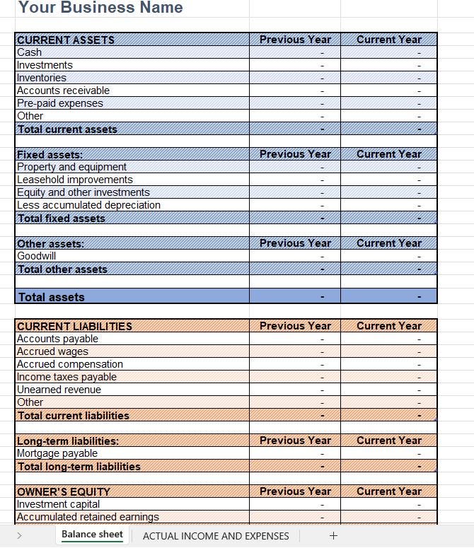 Balance Sheet Template • Google Sheets Financial Statement • Accounting ...