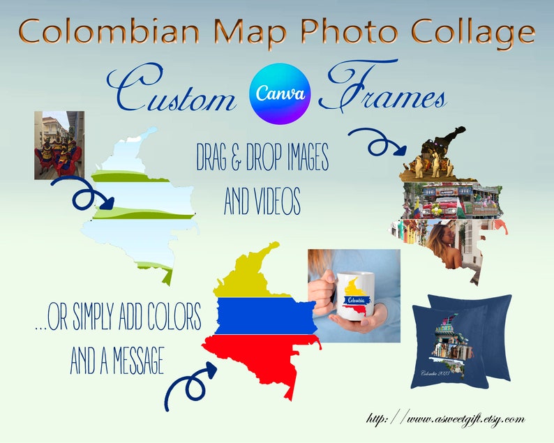 Colombia Map Collage Frame Template: Photo Keepsake (canva Graphic, PDF ...