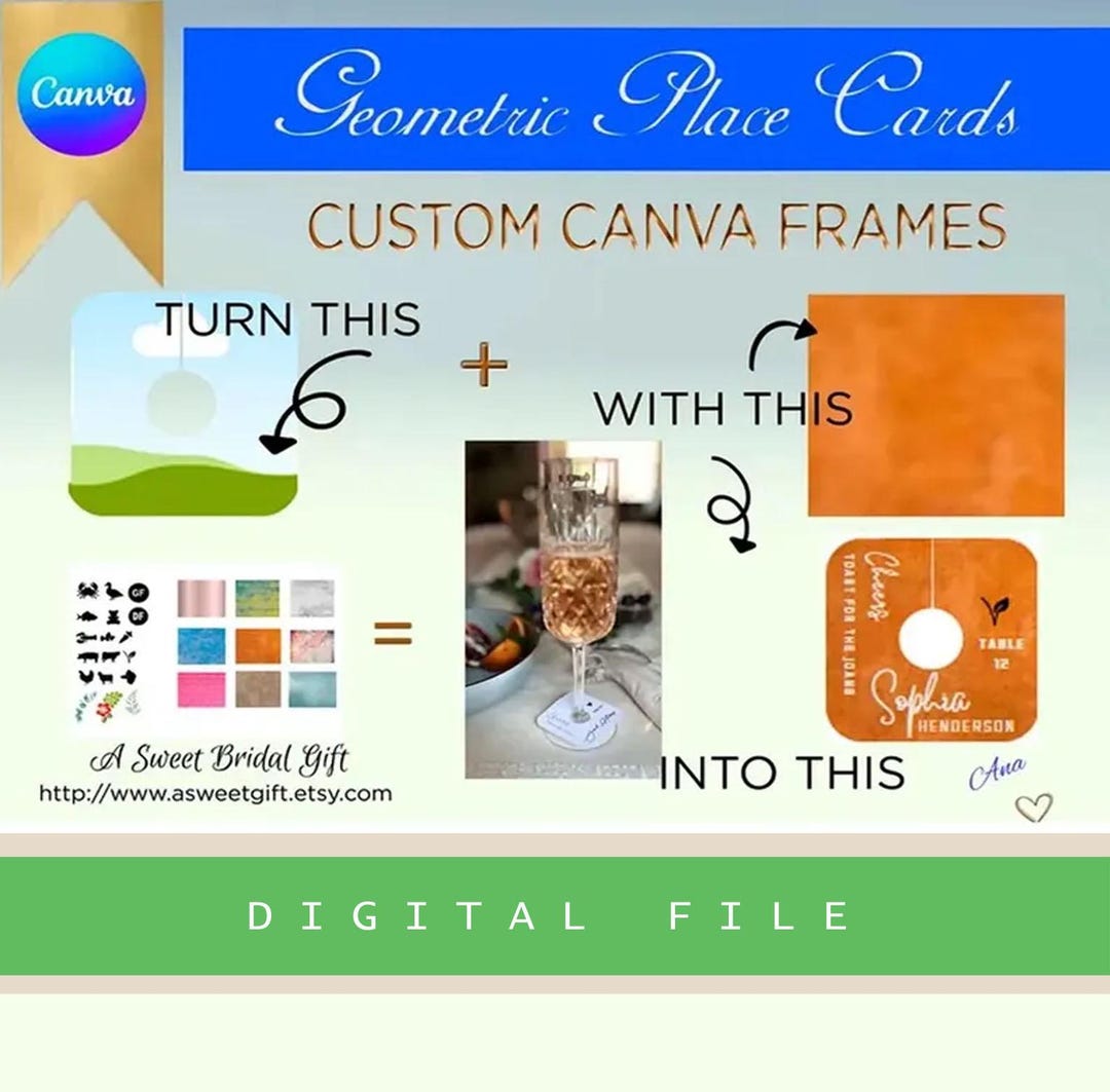 Geometric Place Card Template: DIY Canva Frames (PDF Download, SVG File ...