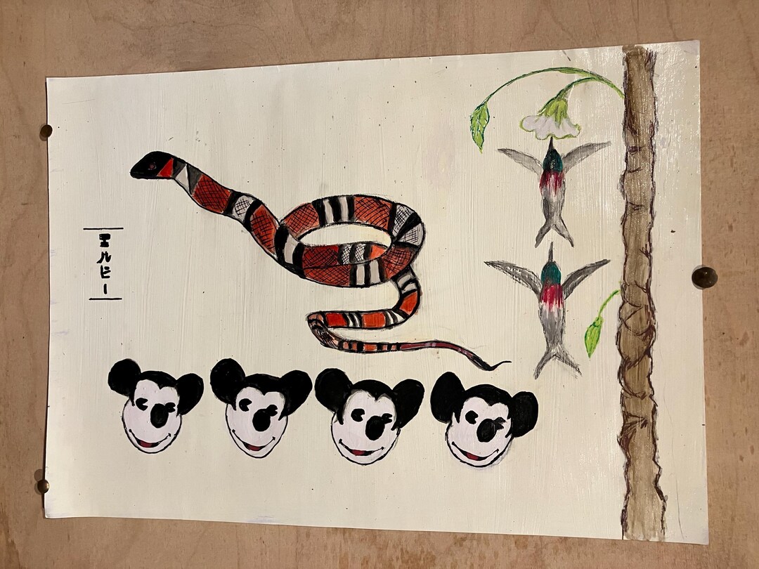 Pop Art . Modern Art. Coral Snake and Mickey Mouse.acrylic in Paper ...