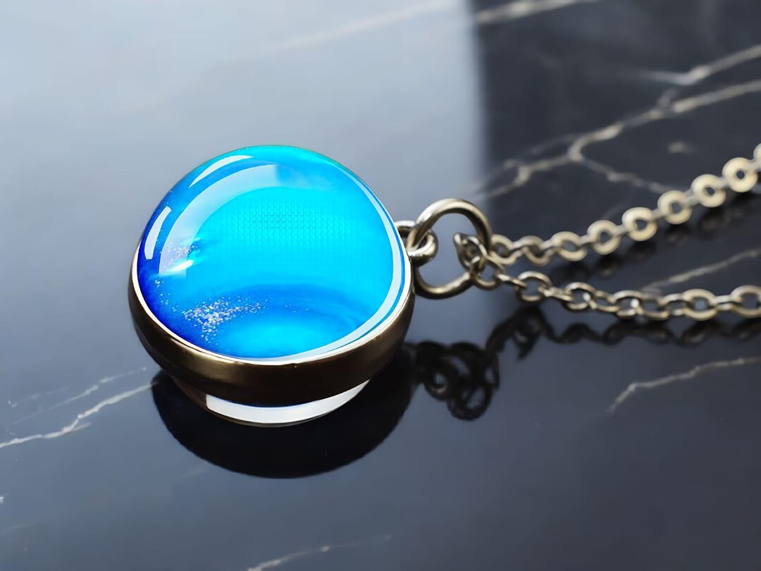 Glow in the Dark Neptune-themed Two-sided Glass Ball Pendant Necklace ...