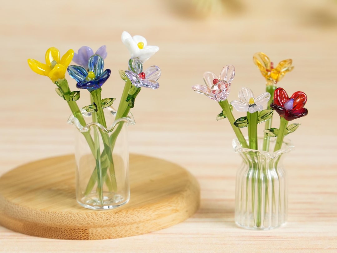 Mini Glass Flower Bouquet Set, Floral Figurine, Birth Month Flower ...