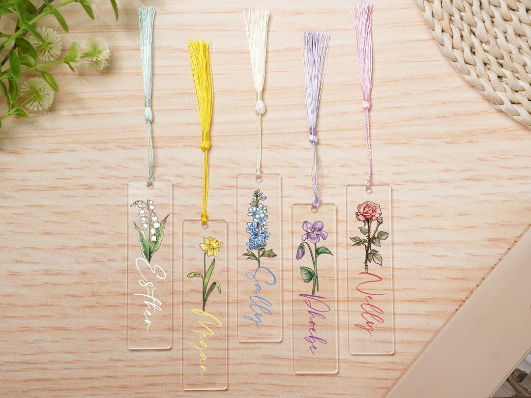 Personalized Birth Flower Bookmark, Custom Floral Bookmark With Name ...
