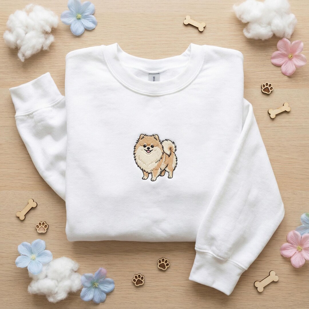 Fluffy Pomeranian Embroidered Sweatshirt, Cute Pom Dog Hoodie, Tiny ...