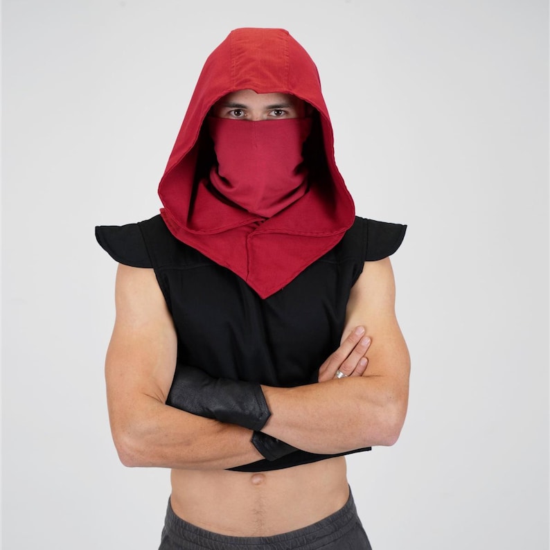 Red Rogue Assassin Hood & Detachable Mask - Medieval Larp Huntress ...