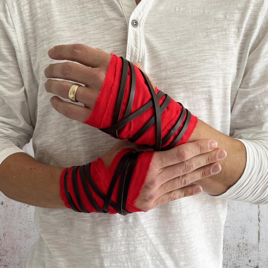 Red Battle Wraps Medieval Hand & Wrist Binding Fingerless Gauntlet ...