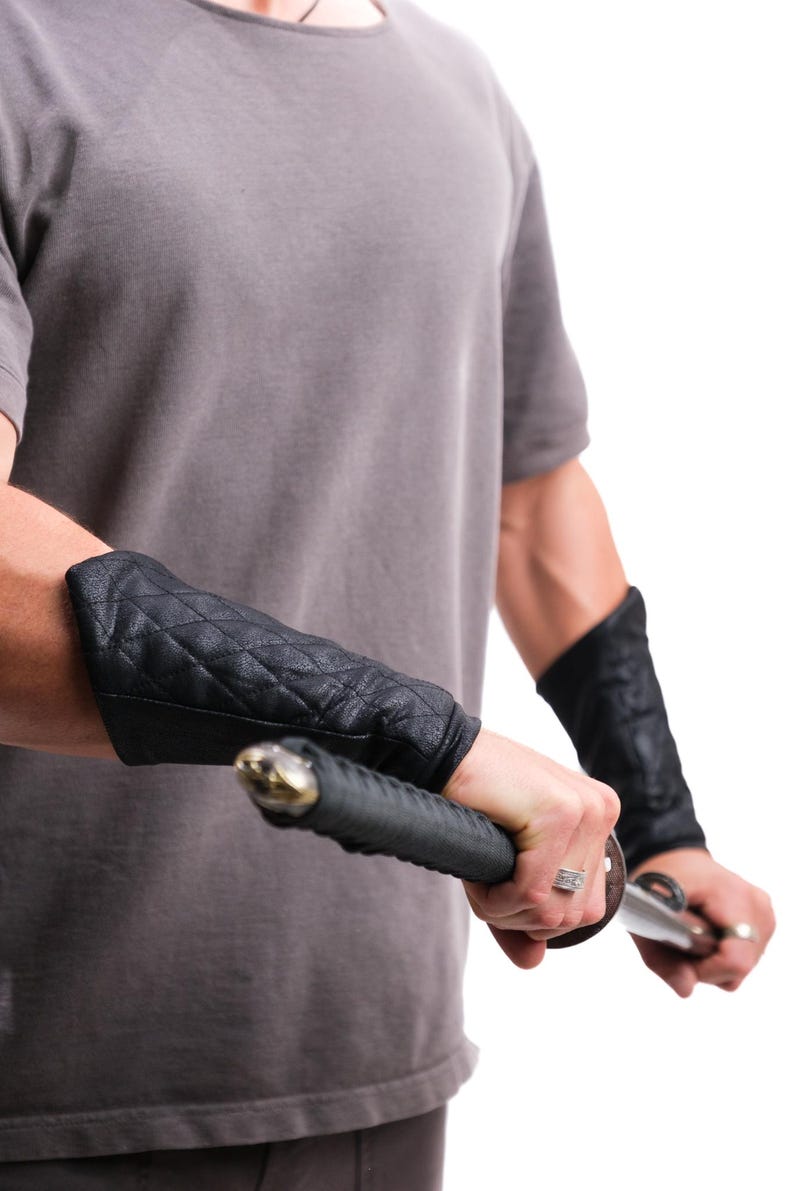 Black Quilted Arm Bracers – Medieval Leather Look Wrist Guards for ...