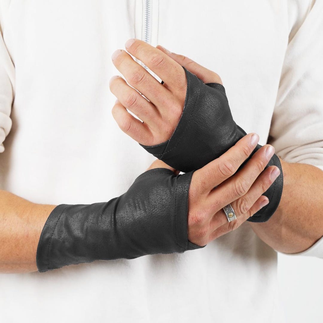 Black Medieval Assassin Gloves Costume Fingerless Gauntlet Fantasy ...