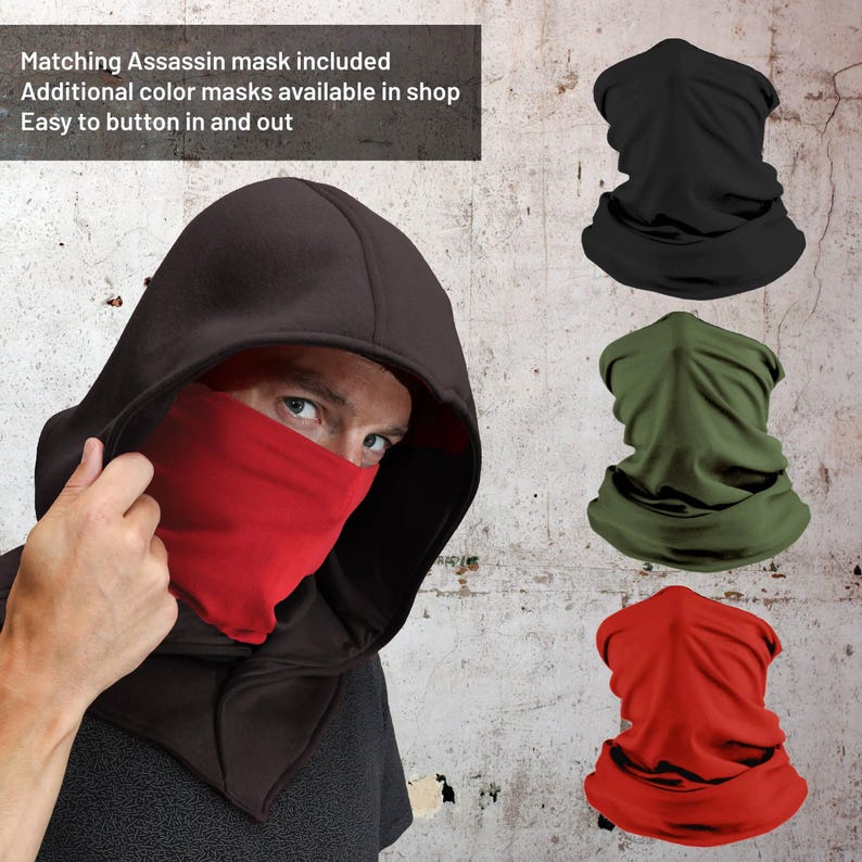 Black Ninja Assassin Hood + Detachable Mask - Rogue Cosplay LARP ...