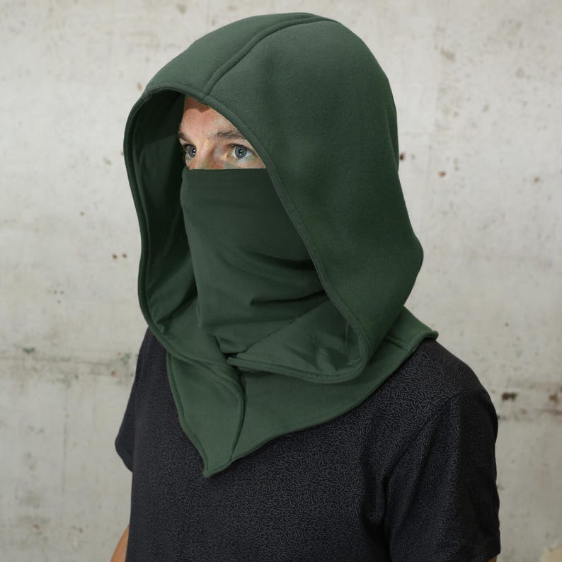 Green Archer Assassin Hood & Detachable Mask - Medieval Larp Rogue ...