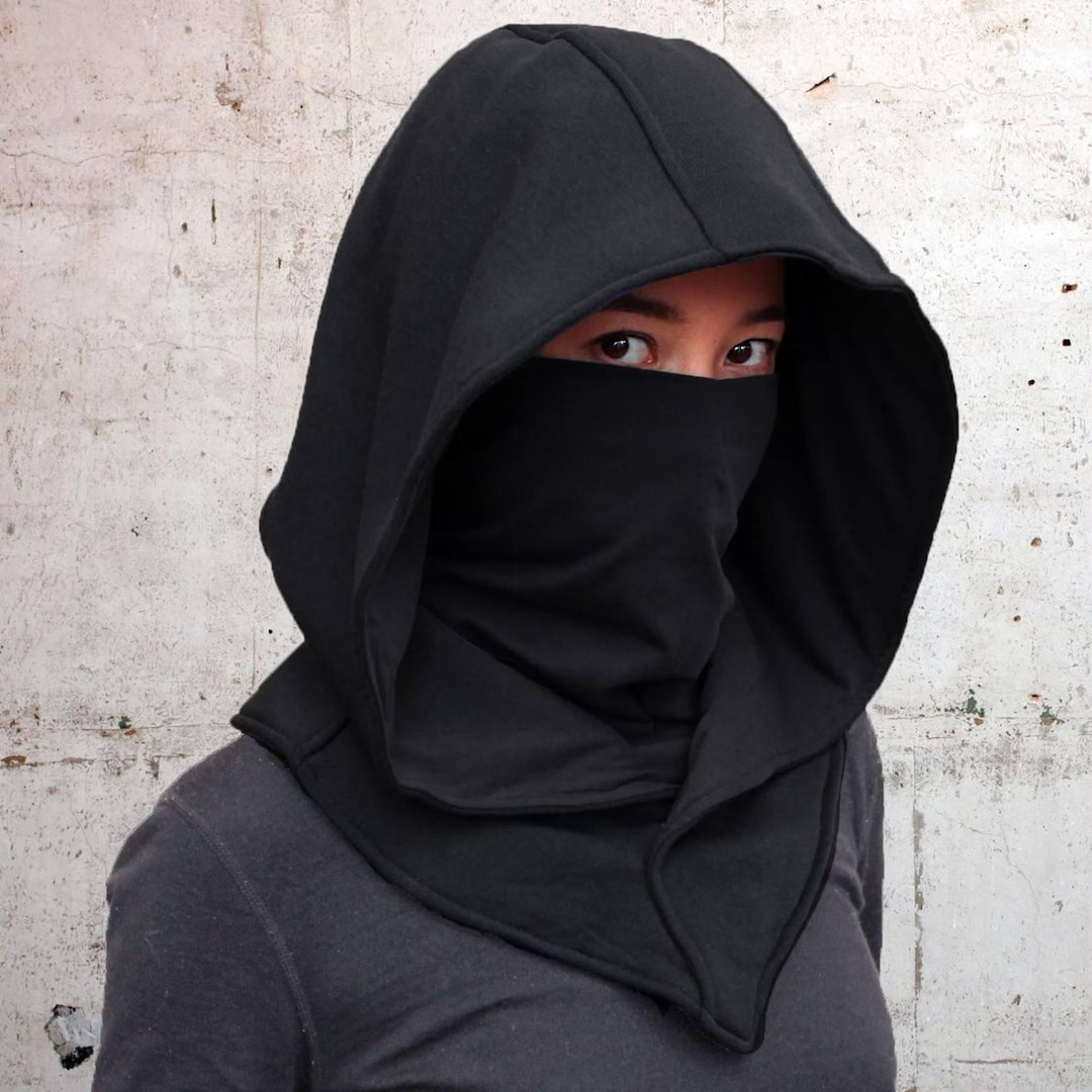 Black Ninja Assassin Hood + Detachable Mask - Rogue Cosplay LARP ...
