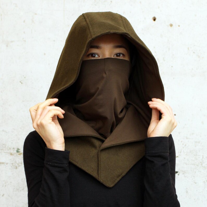 Green Archer Assassin Hood & Detachable Mask - Medieval Larp Rogue ...
