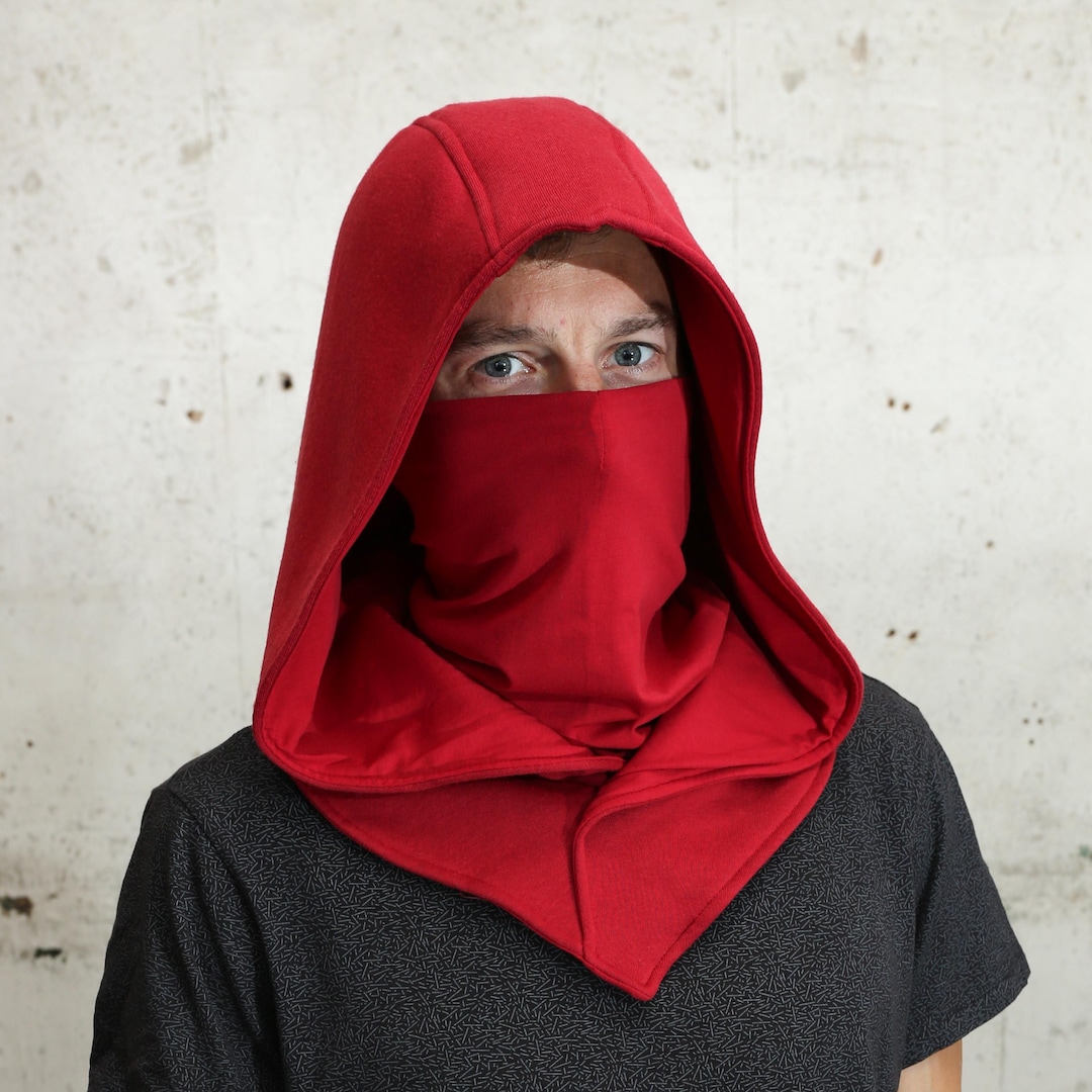 Red Rogue Assassin Hood & Detachable Mask - Medieval Larp Archer ...