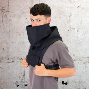 Black Quilted Utility Top Cropped Vest Cyber Punk Hooded Mask Hood ...