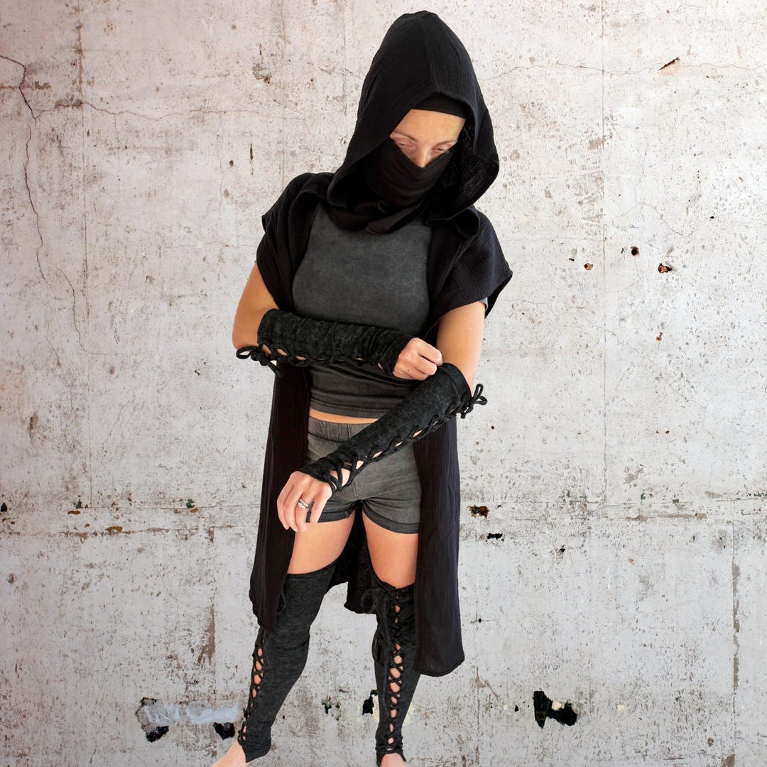 Washed Black Lace-up Leg & Arm Warmers Set | Gothic Steampunk Festival ...