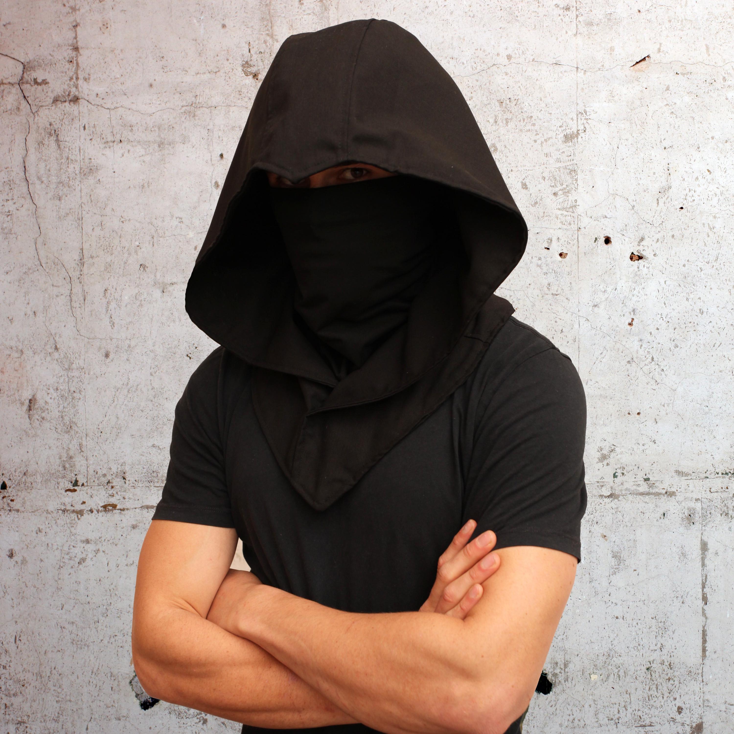 Black Cotton Linen Assassin Hood Detachable Mask Gothic Ninja Rogue ...