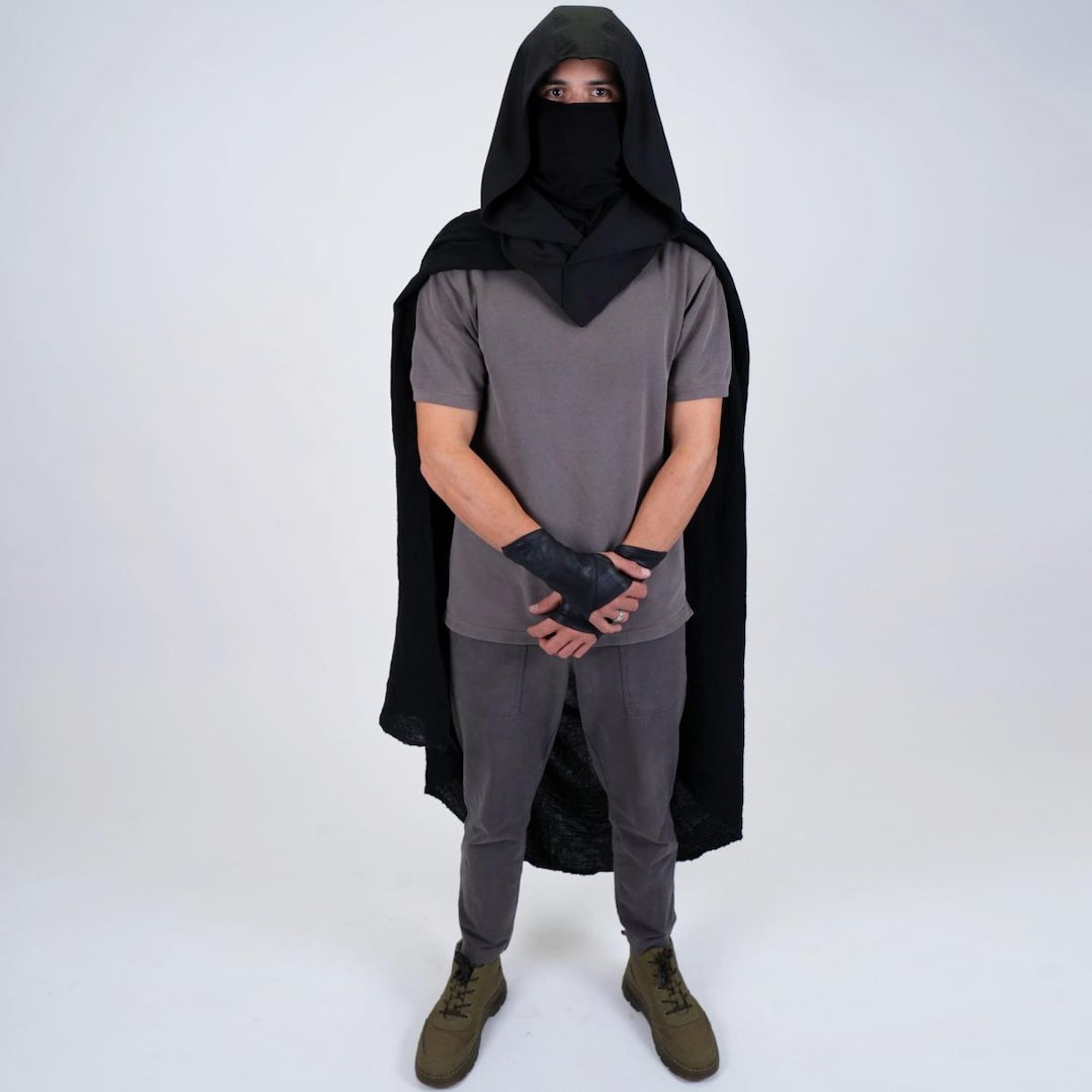 Black Medieval Assassin Hooded Cloak Cape Cowl Costume Cosplay Larp Ren ...