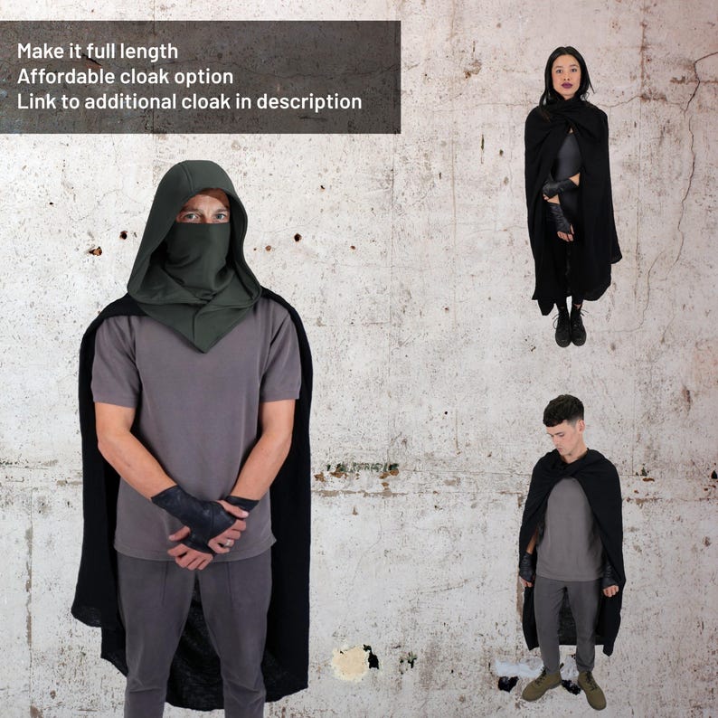 Black Cotton Linen Assassin Hood Detachable Mask Gothic Ninja Rogue ...