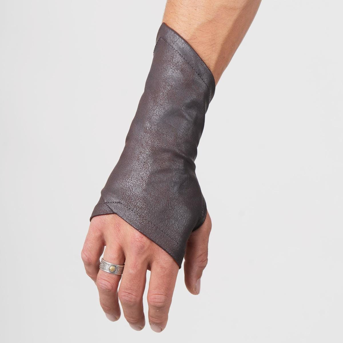 Brown Medieval Assassin Gloves Costume Fingerless Gauntlet Fantasy ...