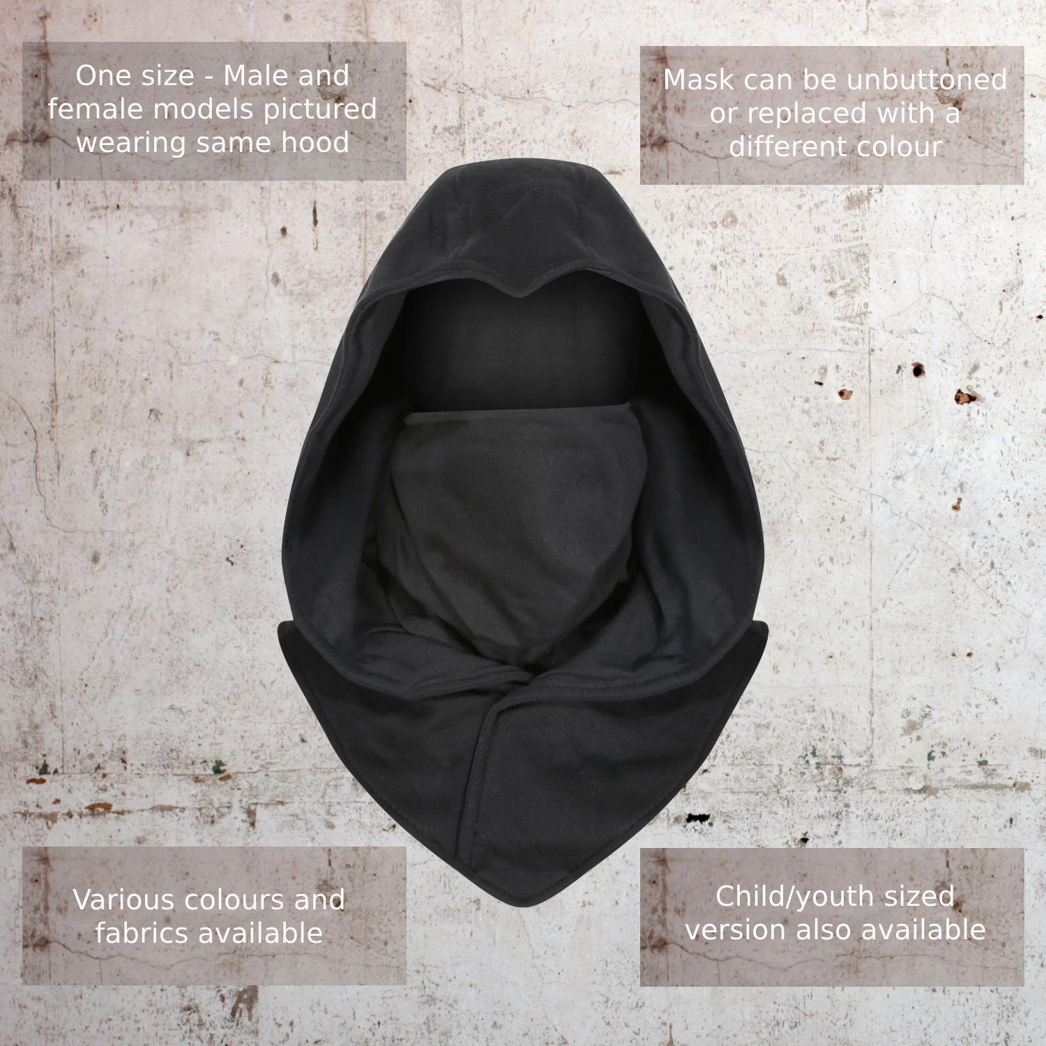 Black Cotton Linen Assassin Hood Detachable Mask Gothic Ninja Rogue ...