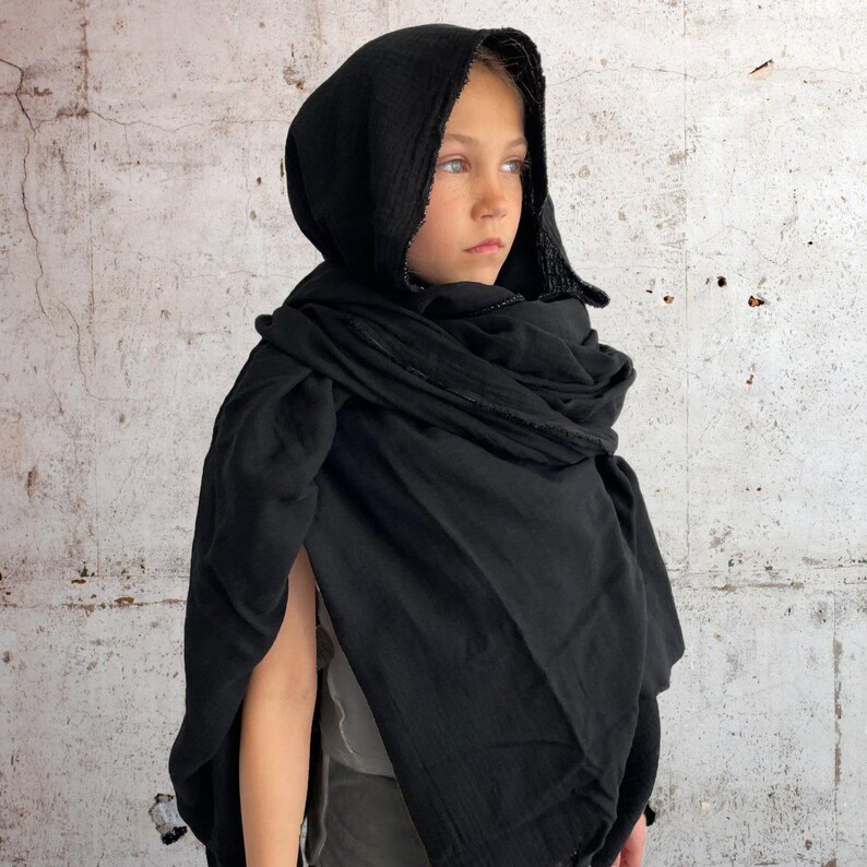 Kids Distressed Black Shawl Wrap Cloak Apocalyptic Assassin Hood Cowl ...