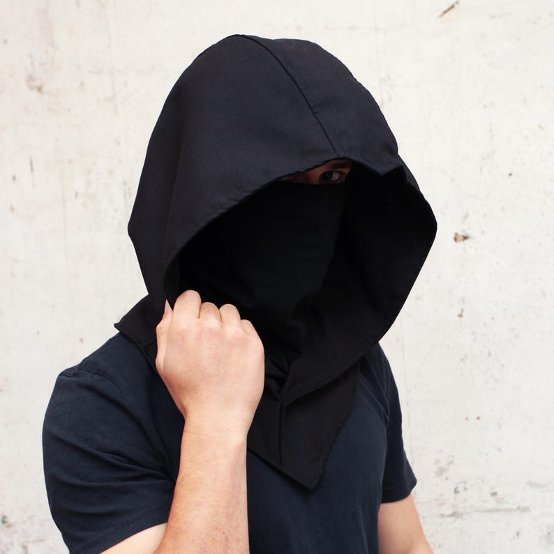 Black Ninja Assassin Hood + Detachable Mask - Rogue Cosplay LARP ...