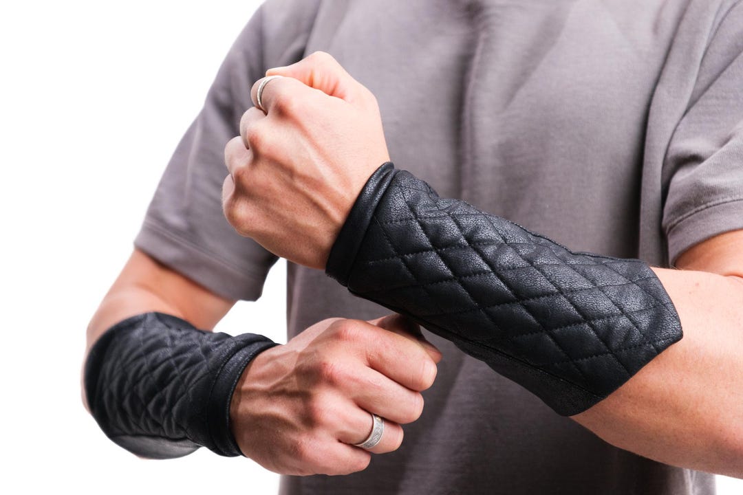 Black Quilted Arm Bracers – Medieval Leather Look Wrist Guards for ...