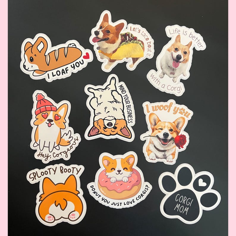 Adorable Corgi Stickers - Set of 9 Glossy Vinyl Corgi Stickers - Etsy