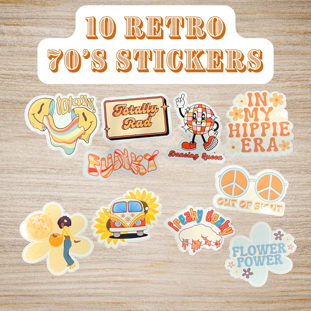10 Retro Sticker Set | Vintage-inspired Stickers | 70s Aesthetic - Etsy