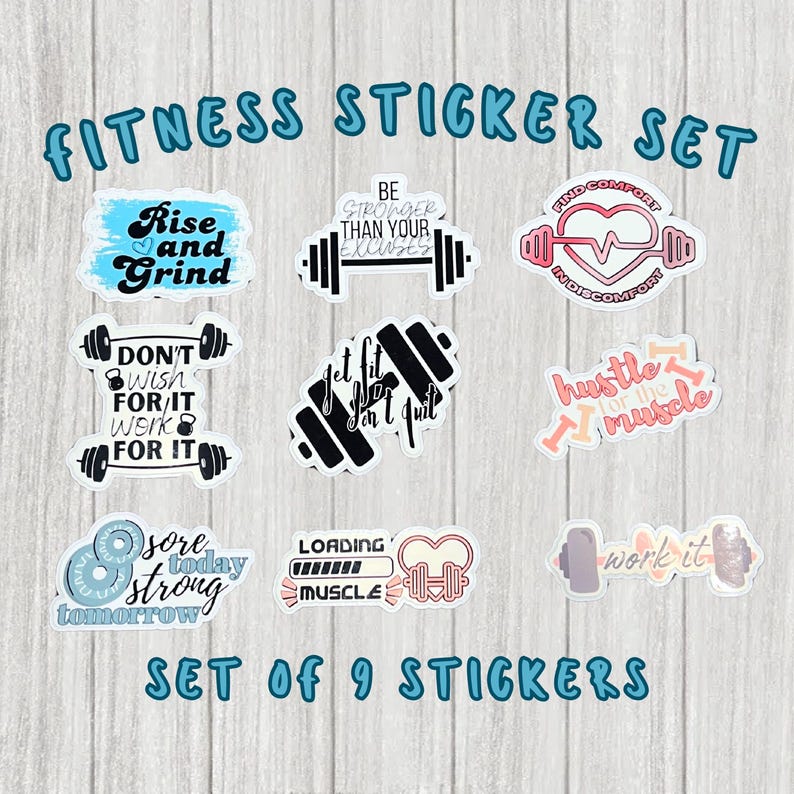 Motivational Fitness Stickers Set #1, Gym Stickers, Workout Stickers (9 ...