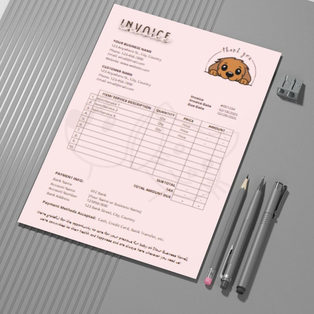 Invoice, Pet Invoice, Veterinary Invoice Template, Editable Pet ...