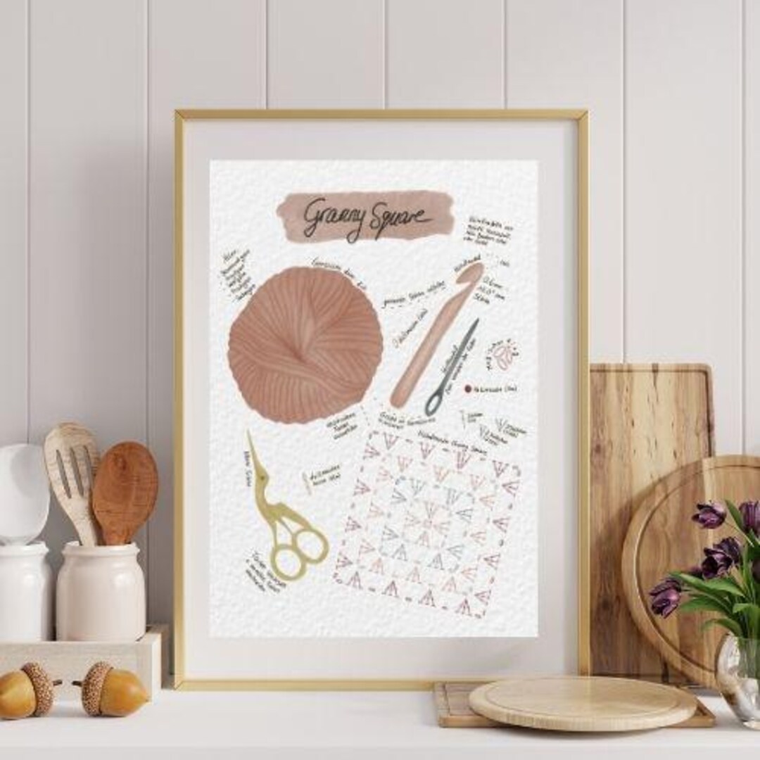 Hand Drawn Granny Square Crochet Poster Print Wall Art Digital Download ...