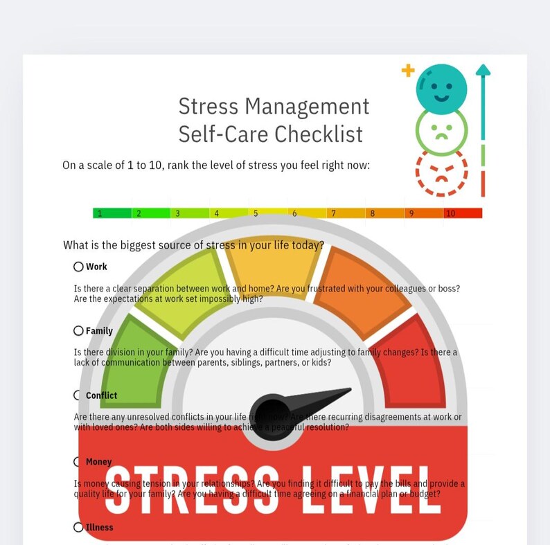 Stress Management Self Care Checklist - Etsy