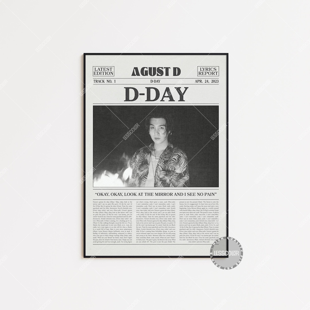 Agust D Retro Newspaper Print, D-day Poster, D-day Lyrics Print, Agust ...