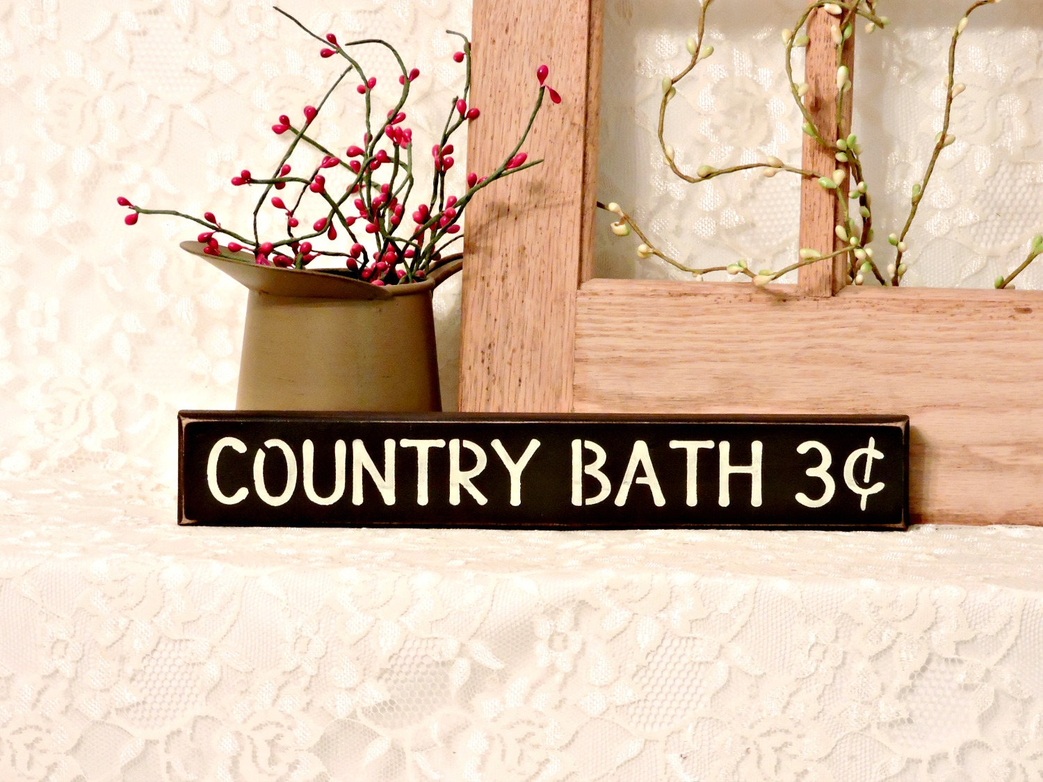 Country Bath Primitive Country Painted Sign Wood Shelf | Etsy