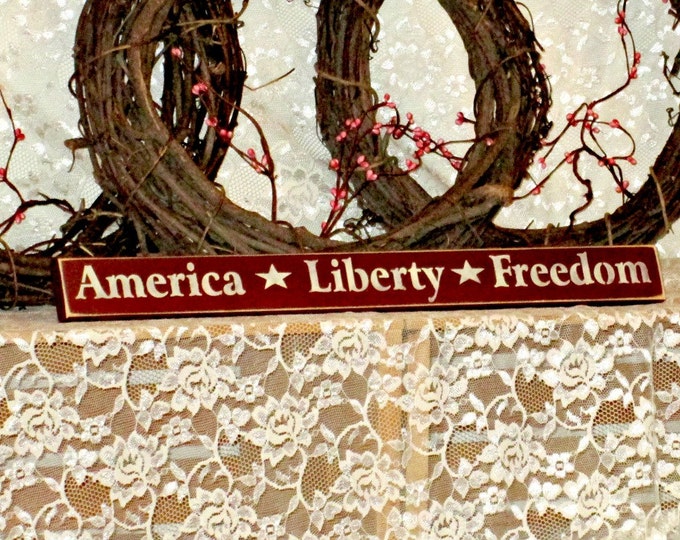 America Liberty Freedom - Primitive Shelf Sitter, Painted Wood Sign ...