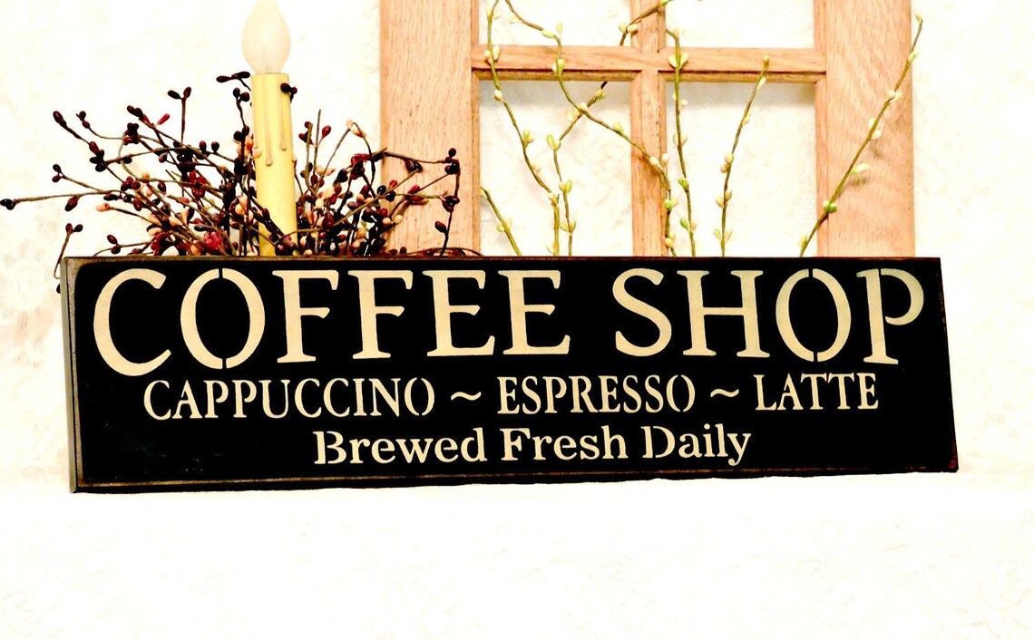 Coffee Shop Sign Primitive Country Painted Wall Sign Coffee - Etsy