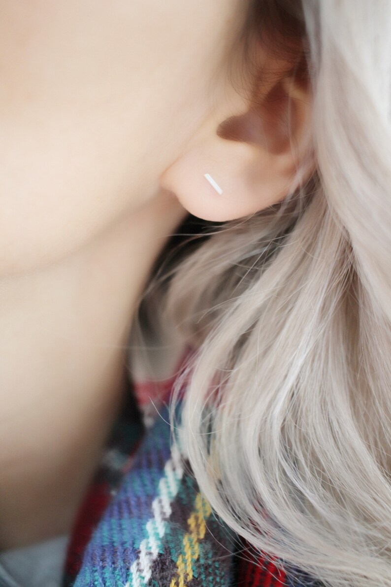 Dainty Bar Stud Earrings Minimal Small Bars Tiny Line Studs | Etsy