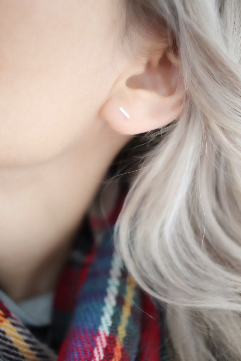 Dainty Bar Stud Earrings Minimal Small Bars Tiny Line Studs | Etsy
