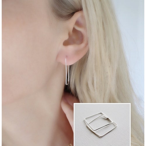 Square Hoops Sterling Silver Square 3/4 Inch Hoop Earrings - Etsy