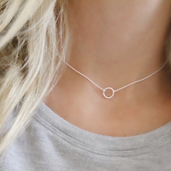 Open Circle Choker Necklace 925 Sterling Silver Gold Simple Dainty Silver Circle Necklace Delicate Circle Outline Gift for Her Choker Etsy