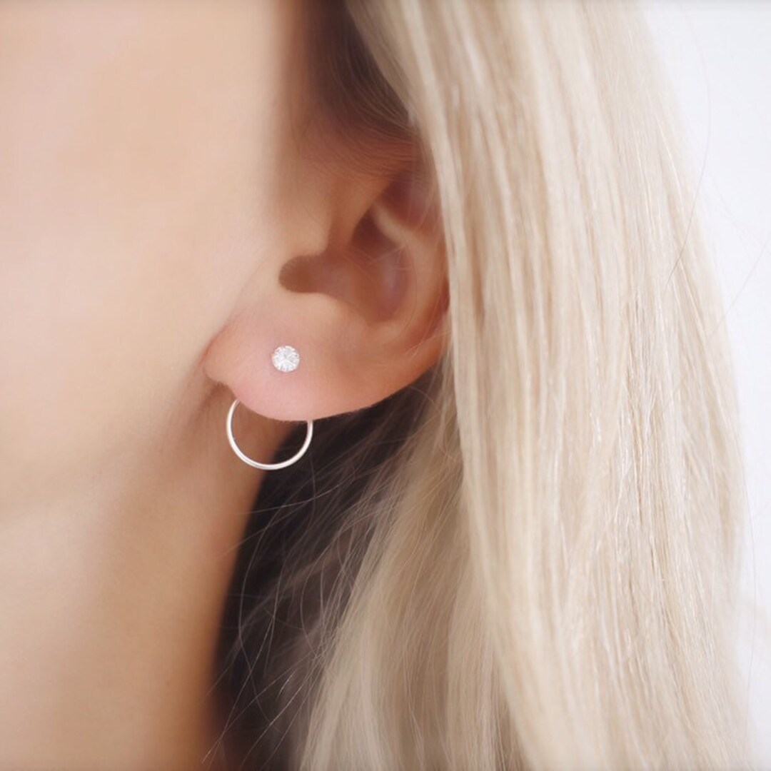 Front Back Earrings • Ear Jacket • Sterling Silver Earrings • Ear Jacket Earrings • Minimal ...
