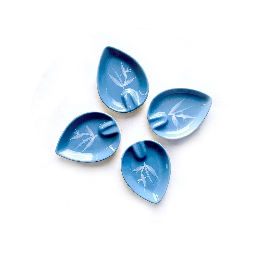4 Pc California Winfield Blue Bamboo Ashtray Set, FOUR Blue Malibu ...