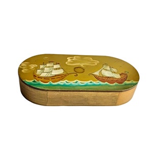 Nautical Wood Box, Vtg Clipper Ship Painted Box With Lined Storage - Etsy