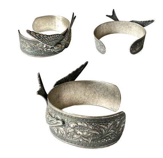 Swallow Bird Cuff Bracelet, Embossed Bird Bracelet Cu… - Gem